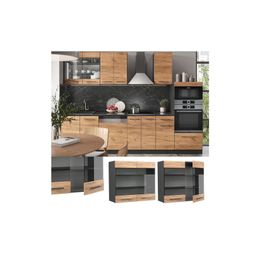 VICCO H&auml;ngeglasschrank K&uuml;chenschrank K&uuml;chenm&ouml;bel Fame-Line Anthrazit Eiche modern 80 cm K&uuml;che Einbauk&uuml;che H&auml;ngeschrank Glasschrank Dreht&uuml;r Einlegeboden K&uuml;chenzeile
