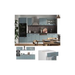 VICCO K&uuml;chenzeile R-Line Solid Wei&szlig; Blau Grau 300 cm Arbeitsplatte modern K&uuml;chenschr&auml;nke K&uuml;chenm&ouml;bel