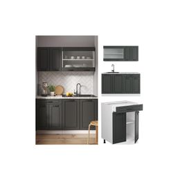 VICCO K&uuml;chenzeile K&uuml;chenblock Einbauk&uuml;che R-Line Single Wei&szlig; Landhaus Anthrazit