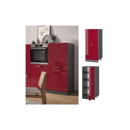 VICCO Backofenumbauschrank K&uuml;chenschrank K&uuml;chenzeile R-Line 60 cm Anthrazit Bordeaux gro&szlig;e T&uuml;r