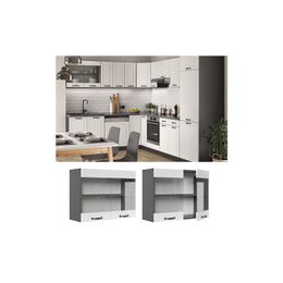 VICCO H&auml;ngeglasschrank 80 cm Anthrazit K&uuml;chenschrank H&auml;ngeschrank K&uuml;chenzeile R-Line