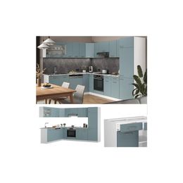 VICCO Eckk&uuml;che R-Line Solid Wei&szlig; Blau Grau 287x227 cm modern K&uuml;chenschr&auml;nke K&uuml;chenm&ouml;bel