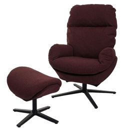 Relaxsessel + Hocker MCW-L12, Fernsehsessel Sessel Schaukelstuhl Wippfunktion, drehbar, Metall Stoff/Textil ~ bordeaux