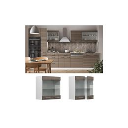 VICCO H&auml;ngeglasschrank K&uuml;chenschrank K&uuml;chenzeile R-Line 60 cm Wei&szlig; Edelgrau T&uuml;r F&auml;cher
