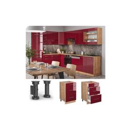 VICCO Schubunterschrank K&uuml;chenschrank K&uuml;chenm&ouml;bel Fame-Line Eiche Rot Bordeaux modern 50 cm K&uuml;che Einbauk&uuml;che Dreht&uuml;r Blende K&uuml;chenzeile Hochglanz