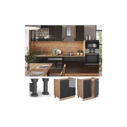 VICCO Sp&uuml;lenunterschrank K&uuml;chenschrank K&uuml;chenm&ouml;bel Fame-Line Eiche Anthrazit modern 80 cm K&uuml;che Einbauk&uuml;che Dreht&uuml;r Siphonausschnitt Blende K&uuml;chenzeile Hochglanz