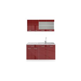 VICCO K&Uuml;CHENZEILE R-LINE ECKK&Uuml;CHE WINKEL K&Uuml;CHE EINBAU ROT BORDEAUX HOCHGLANZ