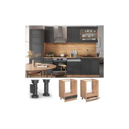 VICCO Herdumbauschrank K&uuml;chenschrank K&uuml;chenm&ouml;bel Fame-Line Eiche Anthrazit-Gold Landhaus 60 cm K&uuml;che Einbauk&uuml;che Blende Herdschrank K&uuml;chenzeile