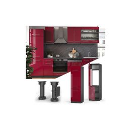 VICCO K&uuml;hlumbauschrank 60 cm Bordeaux Hochglanz K&uuml;chenschrank Hochschrank K&uuml;chenzeile Fame-Line