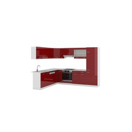 VICCO K&Uuml;CHENZEILE R-LINE ECKK&Uuml;CHE WINKEL K&Uuml;CHE EINBAU ROT BORDEAUX HOCHGLANZ
