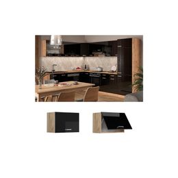 VICCO H&auml;ngeschrank flach K&uuml;chenschrank R-Line Solid Eiche Schwarz 60 cm modern