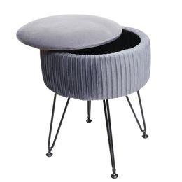 Sitzhocker MCW-K47, Hocker mit Staufach, &Oslash; 33cm, Samt-Optik ~ hellgrau, Gestell schwarz