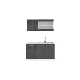 VICCO K&uuml;chenzeile SINGLE Einbauk&uuml;che 140 cm K&uuml;che Anthrazit Hochglanz R-LINE