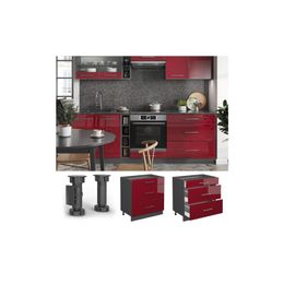 VICCO Schubladenunterschrank K&uuml;chenschrank K&uuml;chenm&ouml;bel Fame-Line Anthrazit Bordeaux Rot 80 cm modern Hochglanz K&uuml;che Einbauk&uuml;che Dreht&uuml;r Blende Schublade K&uuml;chenunterschrank K&uuml;chenzeile