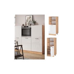 VICCO Backofenumbauschrank K&uuml;chenschrank K&uuml;chenzeile R-Line 60 cm Eiche Wei&szlig; kleine T&uuml;r