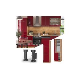 VICCO Herdumbauschrank K&uuml;chenschrank K&uuml;chenm&ouml;bel Fame-Line Eiche Bordeaux Rot 60 cm modern Hochglanz K&uuml;che Einbauk&uuml;che Blende Herdschrank Hochschrank K&uuml;chenzeile Dreht&uuml;r Einlegeboden