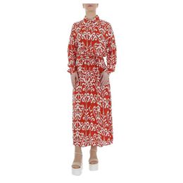 Ital-Design Maxikleid Damen Freizeit Ornamente Blusenkleid in Rot