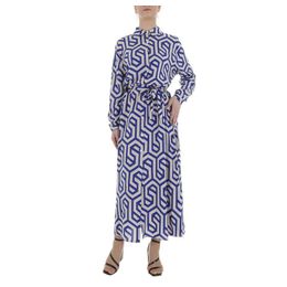 Ital-Design Maxikleid Damen Freizeit Ornamente Blusenkleid in Blau