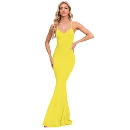 B.X Abendkleid Damen Slim-Fit Sommerkleid Schlinge Partykleid Strandkleid Wickelkleid V-Ausschnitt Cocktailkleid Rücken hohl langes Kleid Fischschwanzrock