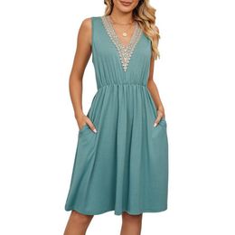 ZWY Dirndl Kleid mit V-Ausschnitt und Spitzeneinsätzen