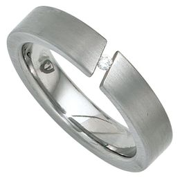 Schmuck Krone Verlobungsring Ring Damenring aus Edelstahl mattiert mit Diamant Brillant schlicht