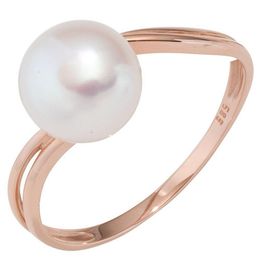 Schmuck Krone Fingerring Ring Damenring mit Süßwasser-Zuchtperle weiß 585 Gold Rotgold Perlenring