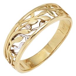 Schmuck Krone Fingerring Ring Blumen mit Brillant 585 Gold bicolor