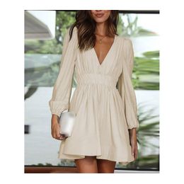 AFAZ New Trading UG Sommerkleid Damenkleid mit schmaler Passform und langen Ärmeln und hoher Taille (Sommerliches Rüschenkleid