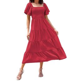 B.X Sommerkleid Damen Einfarbig elegante Cocktailpartykleid hohe Taille Abendkleider Freizeit kurzärmelig Sommerkleid Puffärmeln Strandkleider