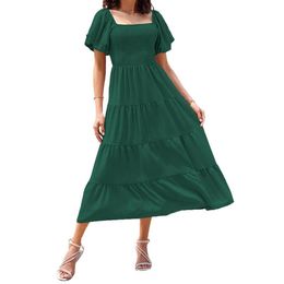 B.X Sommerkleid Damen Einfarbig elegante Cocktailpartykleid hohe Taille Abendkleider Freizeit kurzärmelig Sommerkleid Puffärmeln Strandkleider