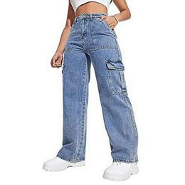 ZWY High-waist-Jeans Y2K Cargohose für Damen High Waist Hose mit weitem Bein und 4 Taschen