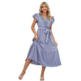 ZWY Dirndl Kleid mit gepunkteter Spitze und Krawatte