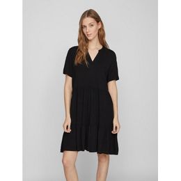 Vila Shirtkleid Lockeres Sommer Dress Stufen-Look Volant Kleid mit V-Neck (kurz) 7271 in Schwarz