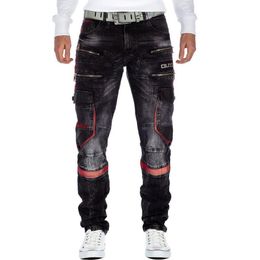 Cipo & Baxx Cipo & Baxx Bikerjeans Herren Hose BA-CD561 mit roten Teilbereichen im Cargo Stil