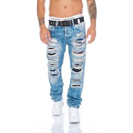 Cipo & Baxx Cipo & Baxx Regular-fit-Jeans Herren Jeans Hose im Destroyed Look mit farbigen Stoff unterlegt Destroyed Look mit farbigen Stoffunterlegungen