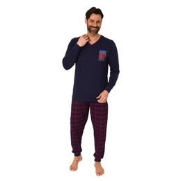 Normann Pyjama Herren langarm Schlafanzug mit Bündchen und karierter Jersey Hose