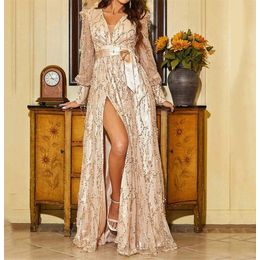 AFAZ New Trading UG Abendkleid Langes Kleid mit tiefem V-Ausschnitt und Pailletten für Damen