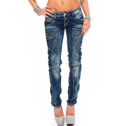 Cipo & Baxx Cipo & Baxx Slim-fit-Jeans Low Waist Hose BA-WD200B mit Ziernähten Zippern und Markenlogo