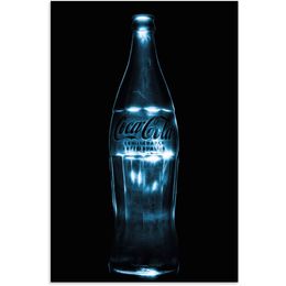Wandbild Artland "just coke Colaflasche mit Licht beleucht" Bilder Gr. B/H: 60 cm x 90 cm, Alu-Dibond-Druck Getränke Hochformat, 1 St., blau Kunstdrucke