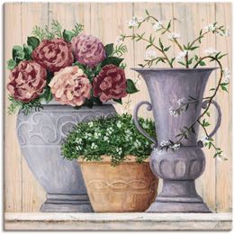 Wandbild Artland "Antike Blumen_hell" Bilder Gr. B/H: 100 cm x 100 cm, Leinwandbild Vasen & Töpfe, 1 St., beige (naturfarben) Kunstdrucke