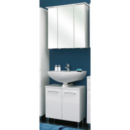 Badmöbel-Set SAPHIR "Quickset 376 2-teilig, Waschbeckenunterschrank und LED-Spiegelschrank" Kastenmöbel-Sets Gr. B/T: 67 cm x 33 cm, weiß (weiß glanz, hochglanz) Bad-Sparsets