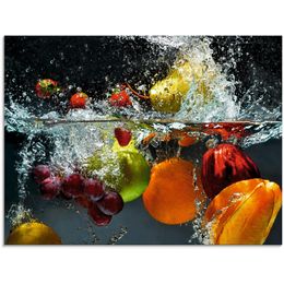 Glasbild Artland "Spritzendes Obst auf dem Wasser" Bilder Gr. B/H: 80 cm x 60 cm, Lebensmittel, 1 St., bunt Glasbilder