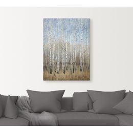 Wandbild Artland "Staubige blaue Birken II" Bilder Gr. B/H: 90 cm x 120 cm, Leinwandbild Wald Hochformat, 1 St., beige (naturfarben) Kunstdrucke
