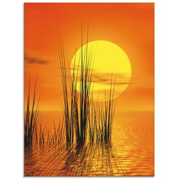 Glasbild Artland "Sonnenuntergang mit Schilf" Bilder Gr. B/H: 60 cm x 80 cm, Glasbild Sonnenaufgang & -untergang Hochformat, 1 St., orange Glasbilder
