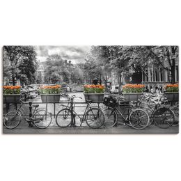Wandbild Artland "Amsterdam Herengracht I" Bilder Gr. B/H: 100 cm x 50 cm, Leinwandbild Fahrräder, 1 St., schwarz Kunstdrucke