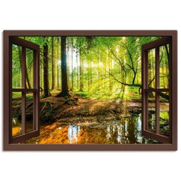 Wandbild Artland "Fensterblick - Wald mit Bach" Bilder Gr. B/H: 100 cm x 70 cm, Leinwandbild Wald Querformat, 1 St., braun Kunstdrucke als Leinwandbild, Poster, Wandaufkleber in verschied. Größen