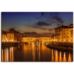 Wandbild Artland "FLORENZ Ponte Vecchio am Abend" Bilder Gr. B/H: 100 cm x 70 cm, Leinwandbild Florenz Querformat, 1 St., orange Kunstdrucke