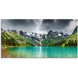 Glasbild Artland "Bergsee" Bilder Gr. B/H: 100 cm x 50 cm, Berge, 1 St., grün Glasbilder