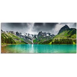 Glasbild Artland "Bergsee" Bilder Gr. B/H: 125 cm x 50 cm, Berge, 1 St., grün Glasbilder