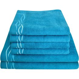 Handtuch Set Dyckhoff "Wave" Handtücher (Packung) Gr. (6 St.), blau (petrol) Handtuch-Sets